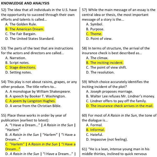 A RAISIN IN THE SUN Test Maker - TeachNovels.com
