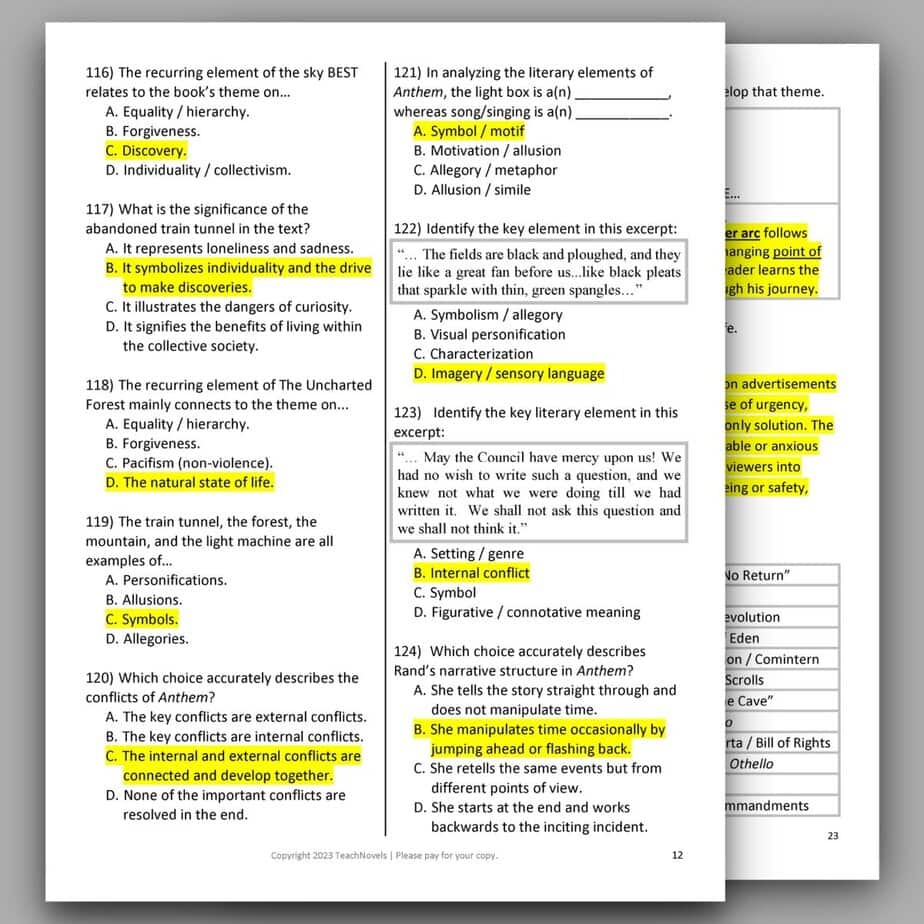 ANTHEM Unit Test Maker (exam bank) - TeachNovels.com