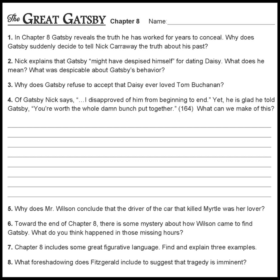 THE GREAT GATSBY Discussion Questions by Chapter - TeachNovels.com