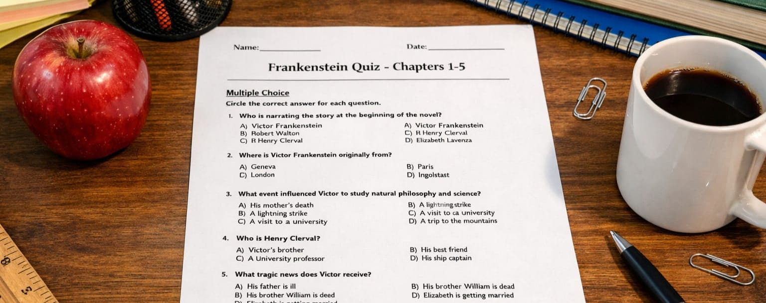 FRANKENSTEIN Reading Questions: Four Multiple Choice Quizzes ...